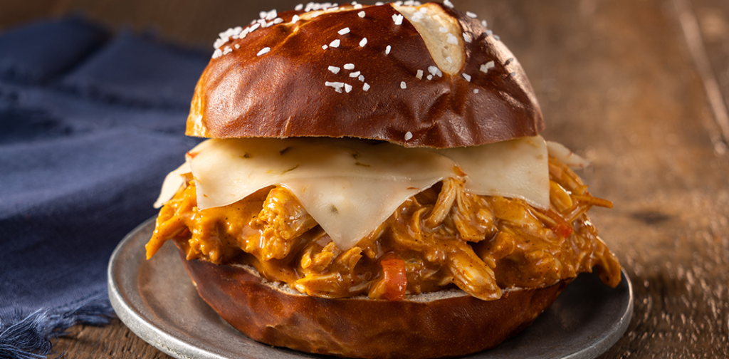 Cheesy Shredded Lean Chicken Burger – Khidmatgaar